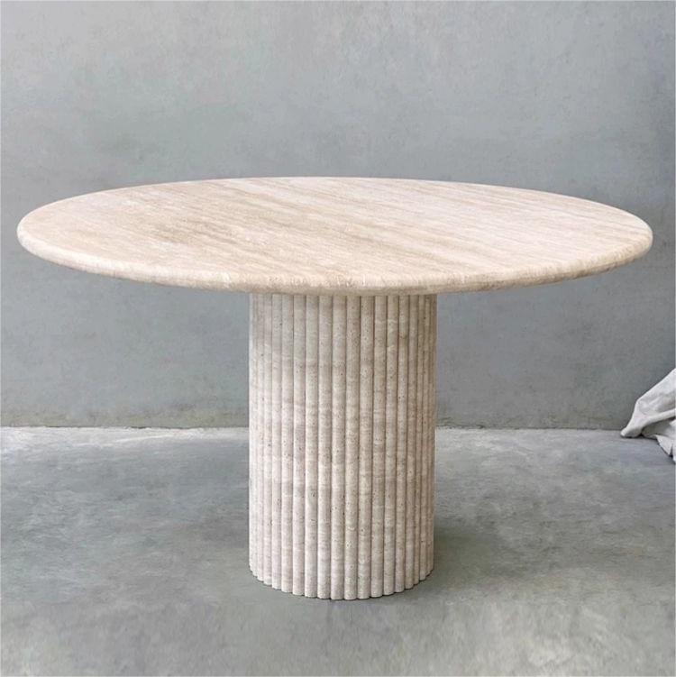 Cava Fluted Round Beige Travertine Dining Table - China Marble, Granite ...